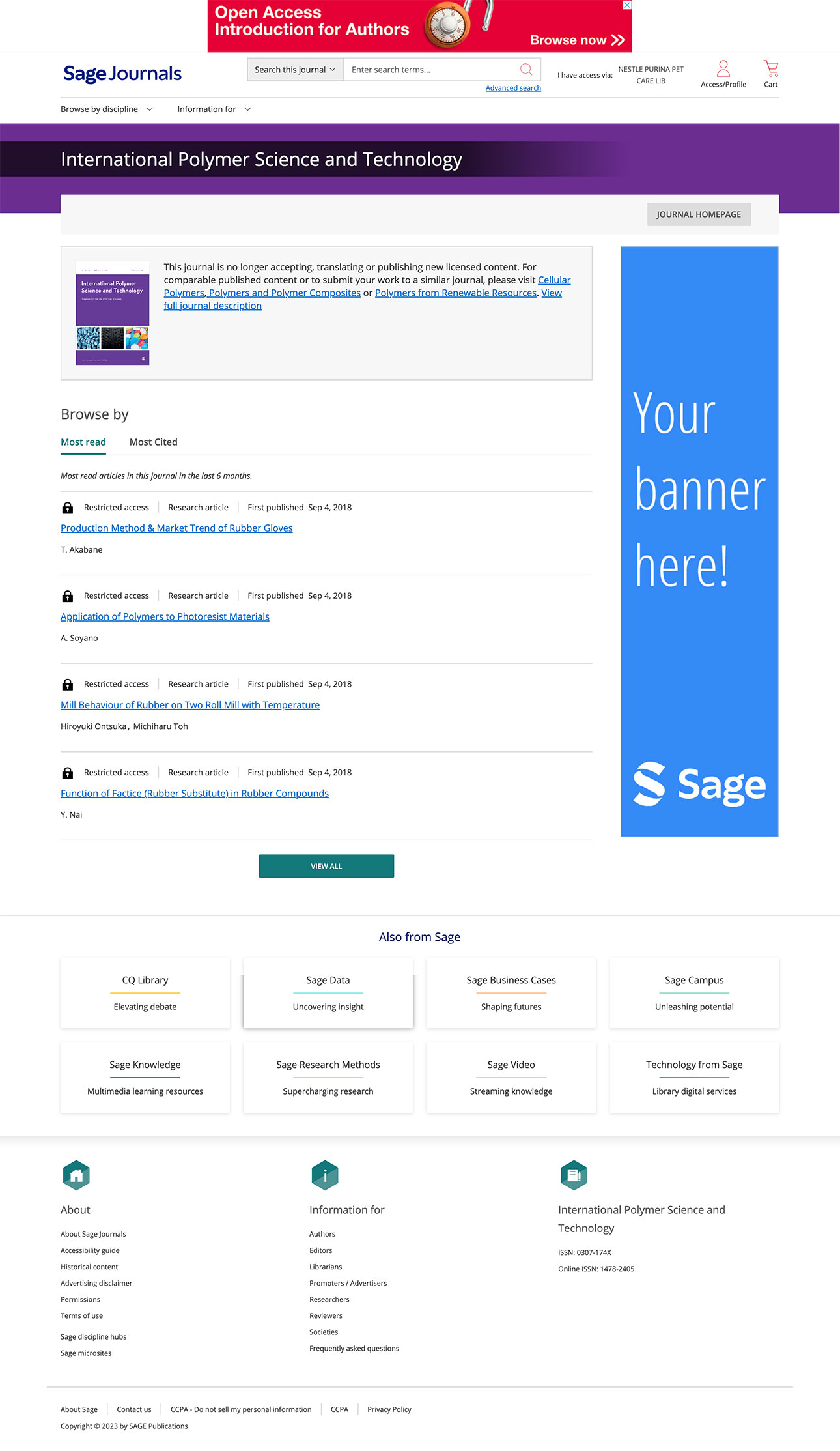 Pushdown / Expandable Banner 160×600 | Sage Publishing Rate Cards