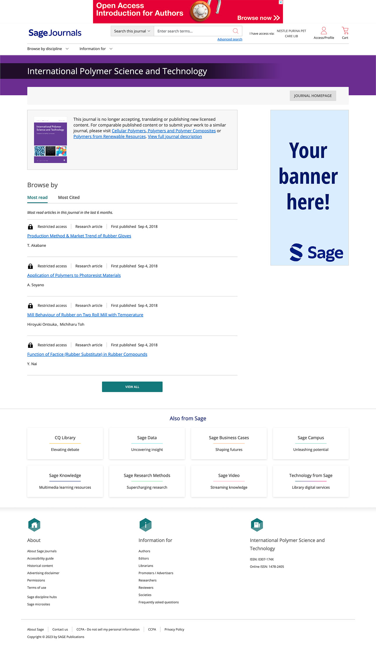 Pushdown / Expandable Banner 300x600 - Sage Publishing Rate Cards