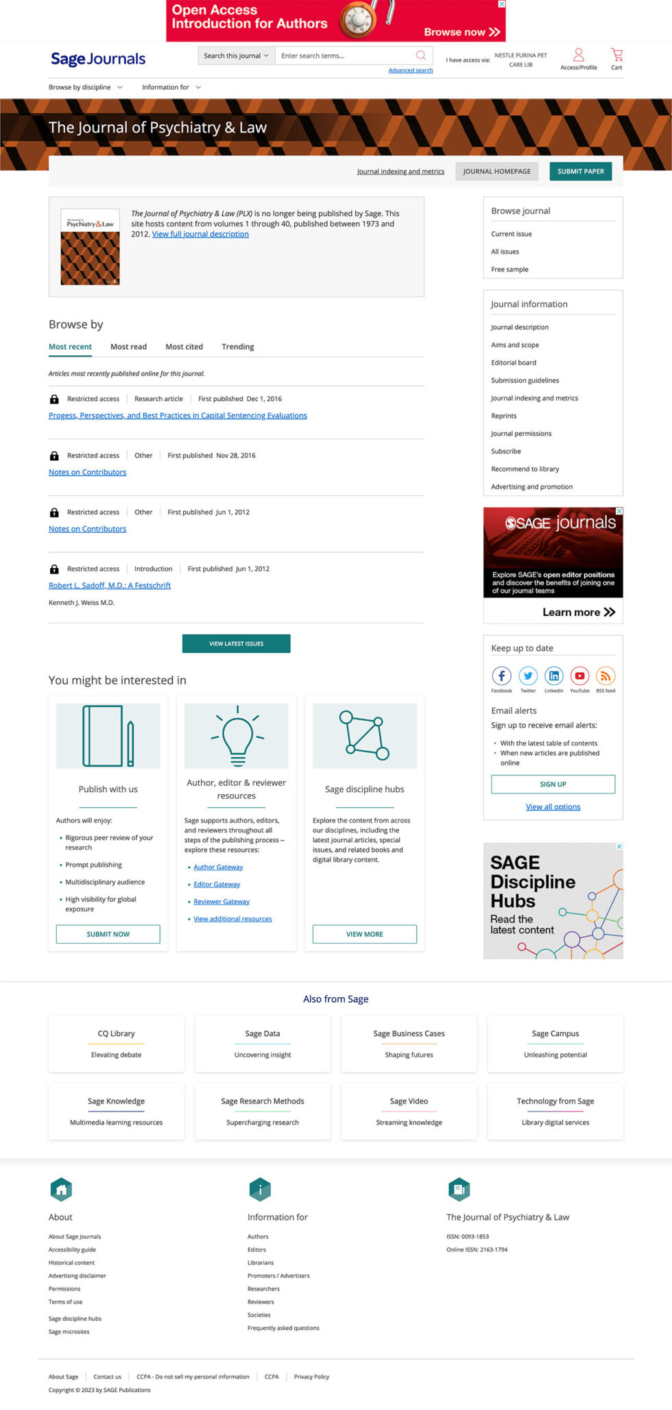 Interstitial Banner Ad Sage Publishing Rate Cards
